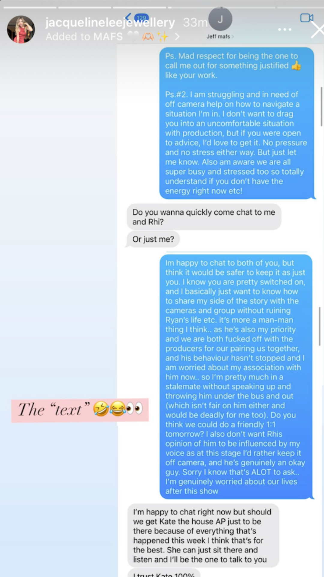 MAFS' Jacqui Burfoot has leaked her texts to Jeff Gobbels