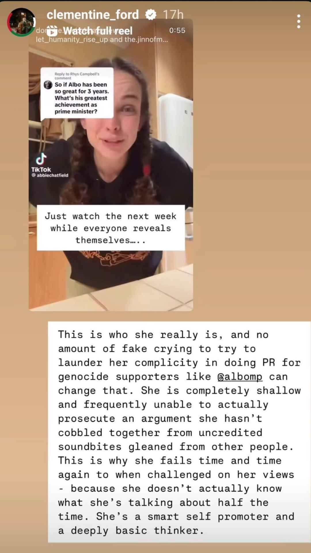 Who is Clementine Ford and why is fighting with Abbie Chatfield?